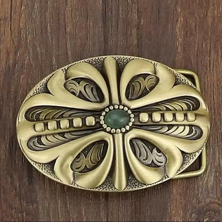 Пряжка для ремня латунь 40 мм с перекрестный цветочный узор бляха армейская латунь