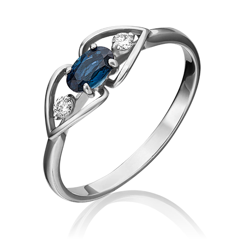 Кольцо, белое золото, 585 проба, бриллиант, сапфир