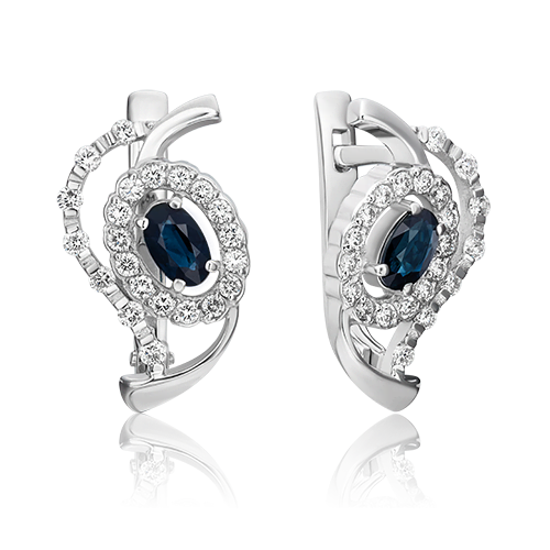 Серьги, белое золото, 585 проба, сапфир, бриллиант