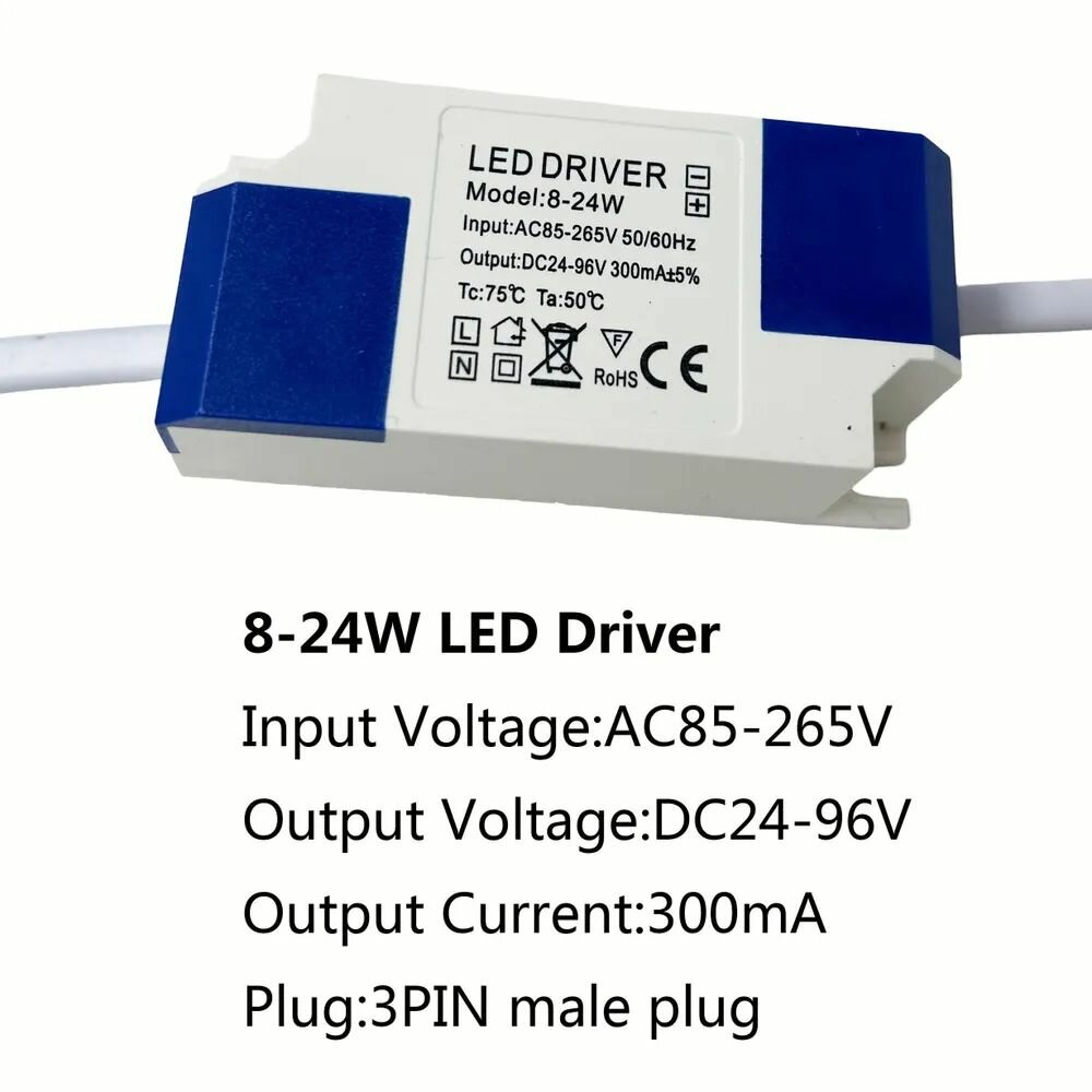 Драйвер СИД 3PIN мужской 300mA 3W 5W 7W 8W 12W 15W 18W 24W постоянный ток драйвер питания AC85-265V DownLighting трансформаторы