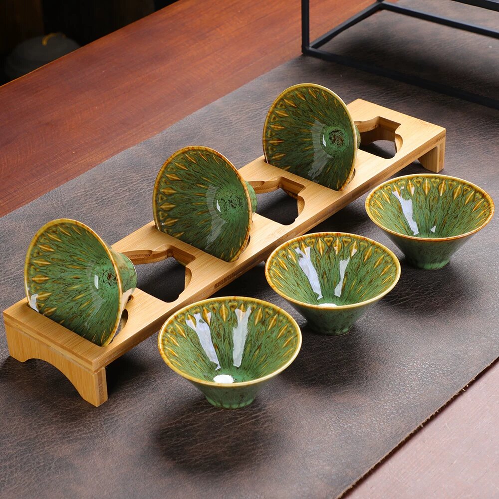 Элитные шестикрасочные конические чайные чашки, набор из 6 штук, керамический чайный сервиз кунг-фу, чайные чашки,