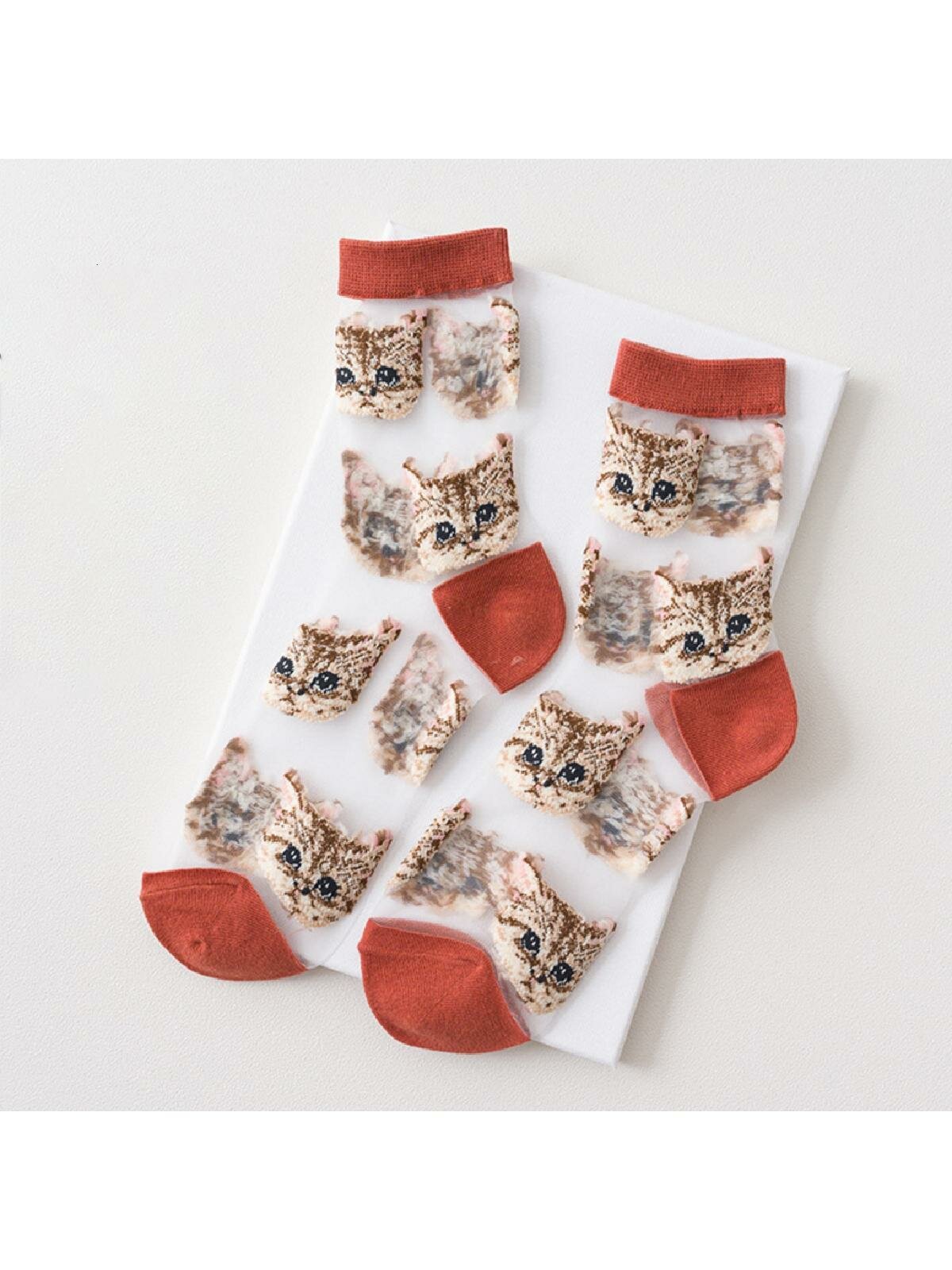 Женские тонкие носки с котиками из стекловолокна, Оранжевый