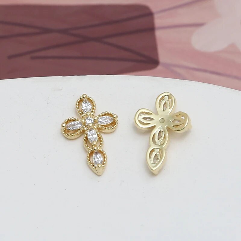 Серьги крестики медные с камнями, Цвет: 6