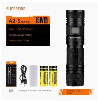 SupFire A2-S яркий светодиодный фонарик 15Вт USB-перезаряжаемый с 2 батареями и USB-кабелем 3500 мАч для походов
