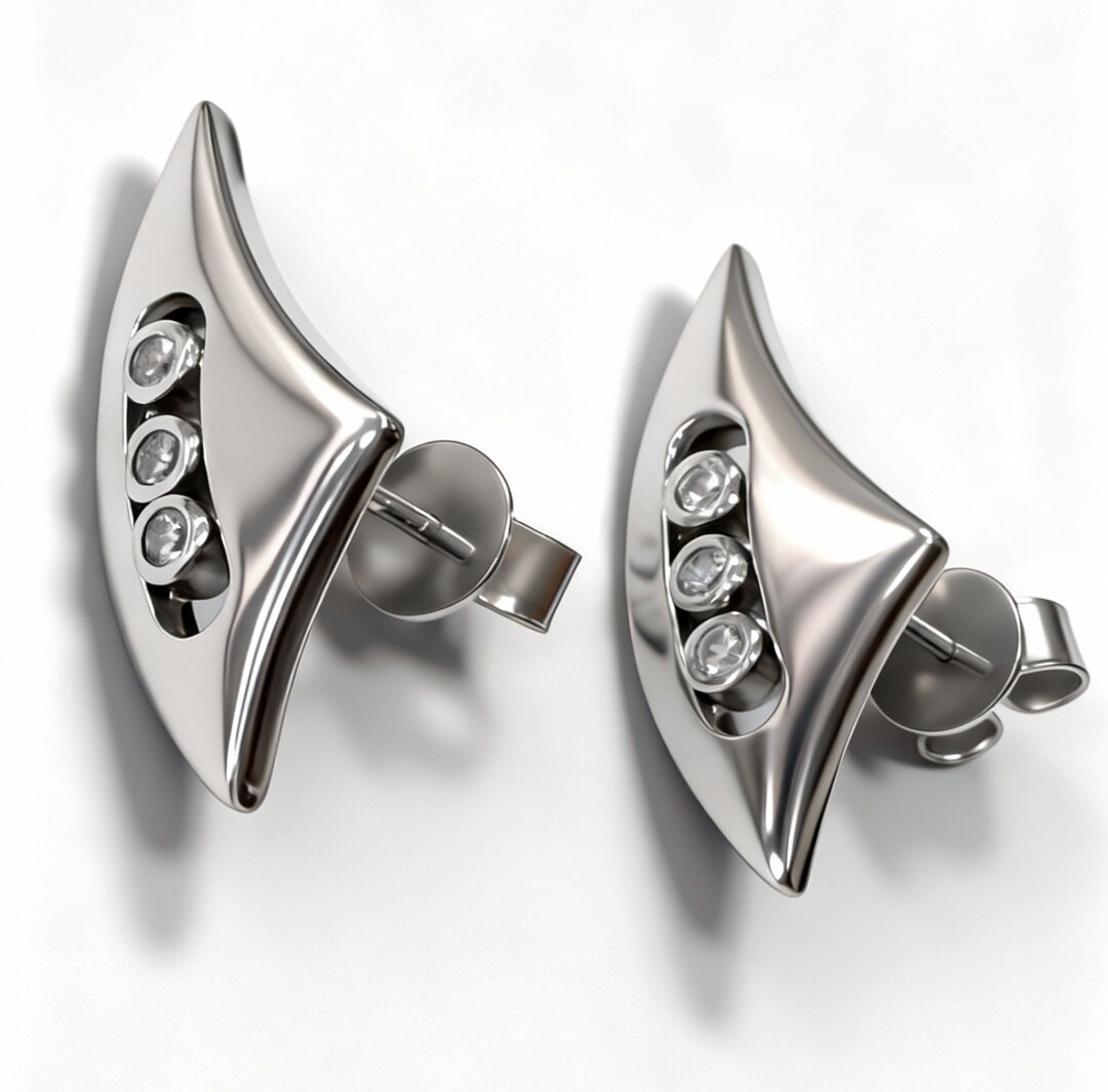Серьги пусеты, серебро, 925 проба, родирование, фианит