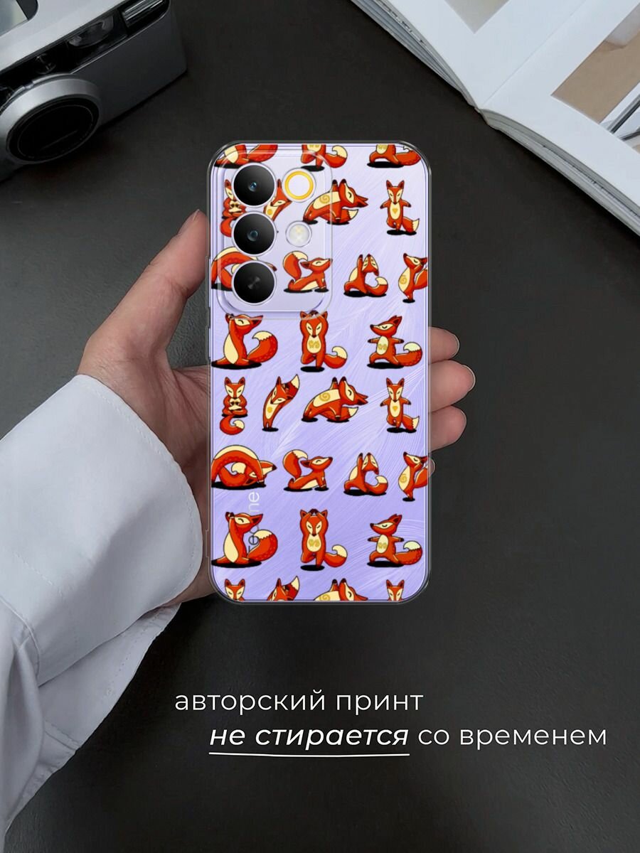 Чехол на Realme C85 Pro / Реалми C85 Про с принтом Йога для лисы, прозрачный — фото 1