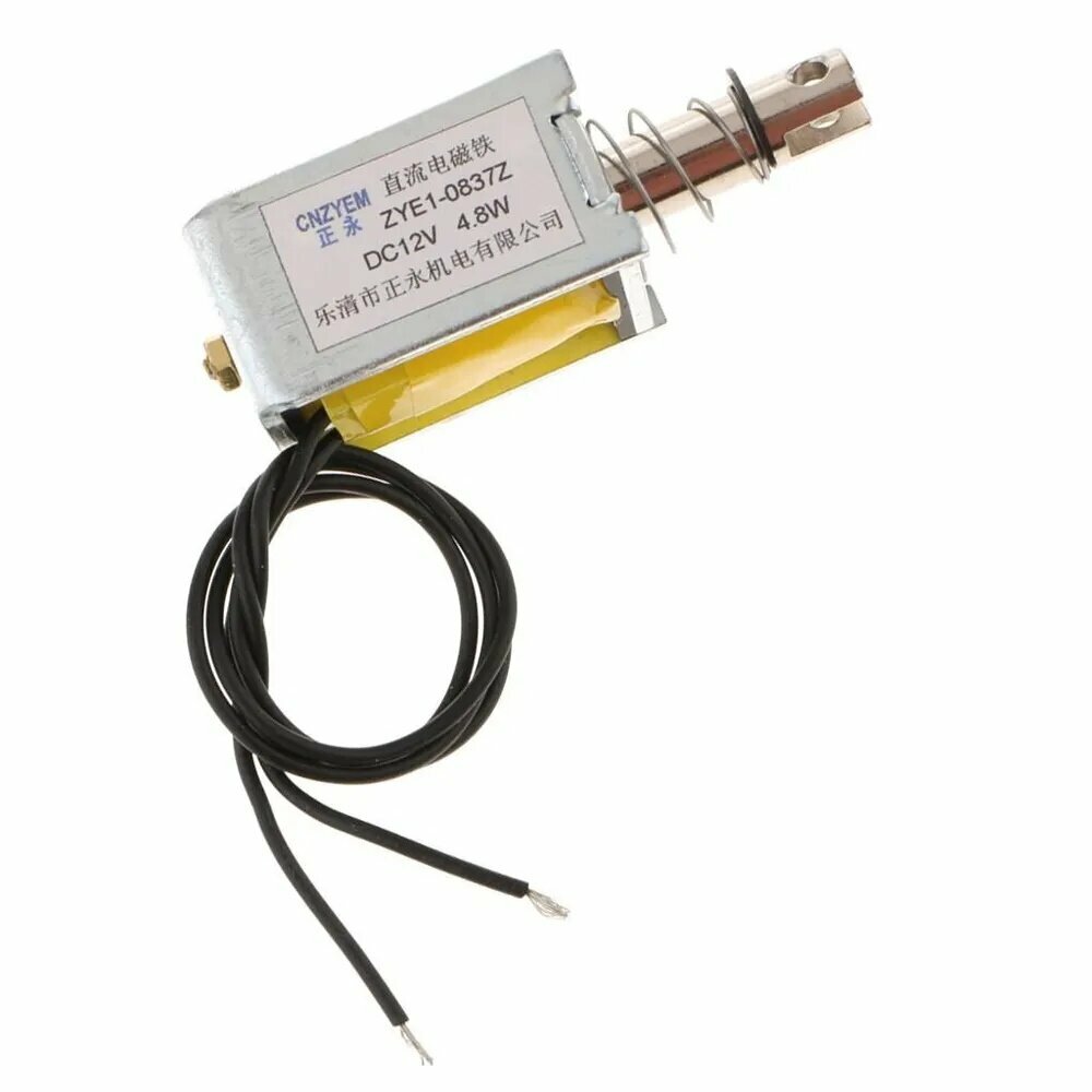 Соленоид электромагнитный с толкателем, 12В, для автоматических систем, с возвратной пружиной, линейное движение, 62x26x20 мм