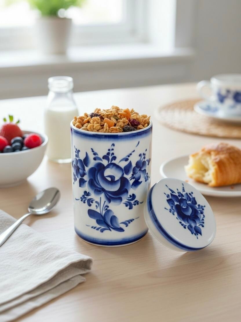 Банка для продуктов 500 мл гжель фарфор ручная работа