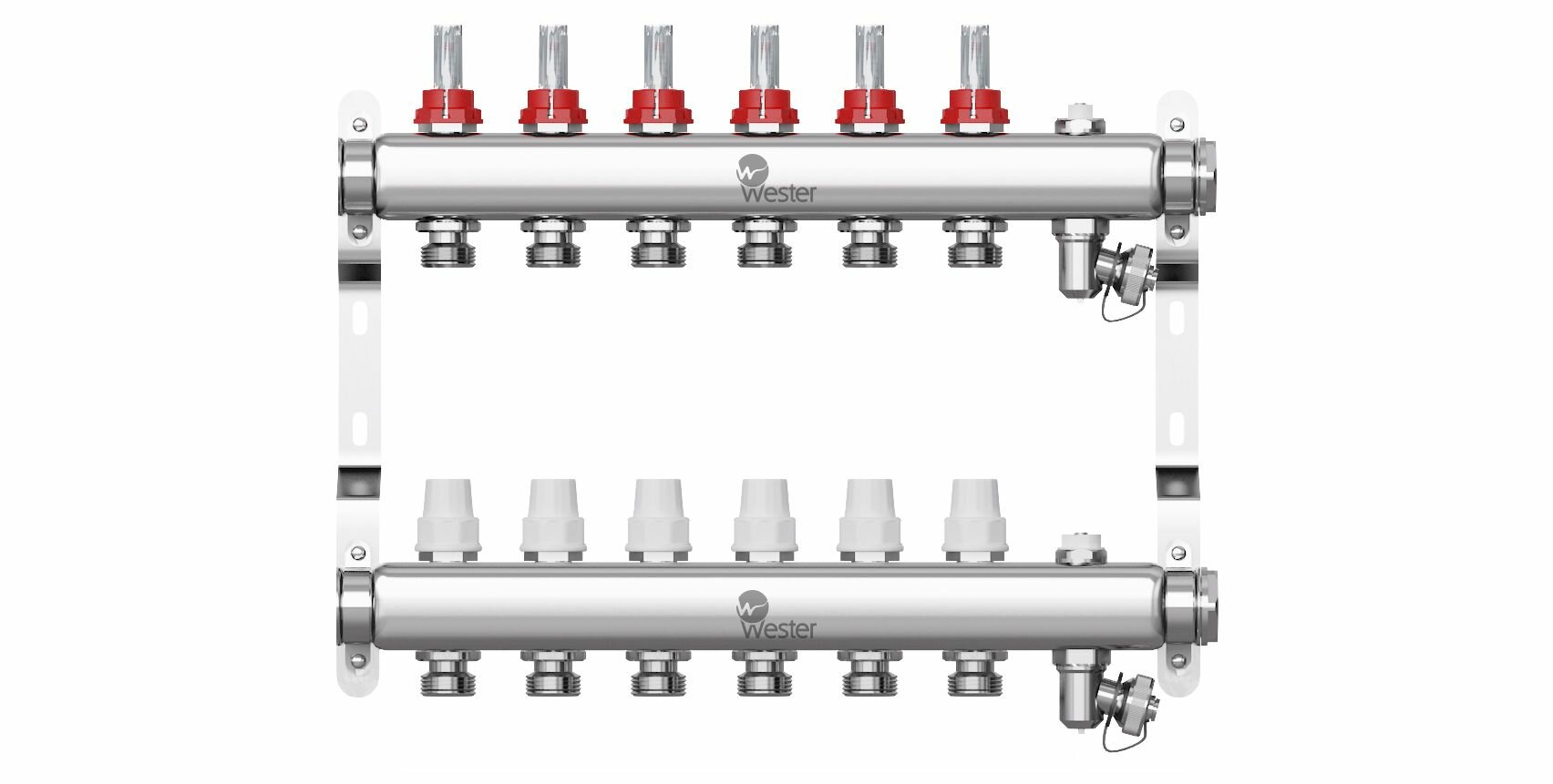 Коллектор 1" из нерж. стали на 6 выходов 3/4"ЕК с расходомерами, группа в сборе, Wester MUFS6134 0-32-1508