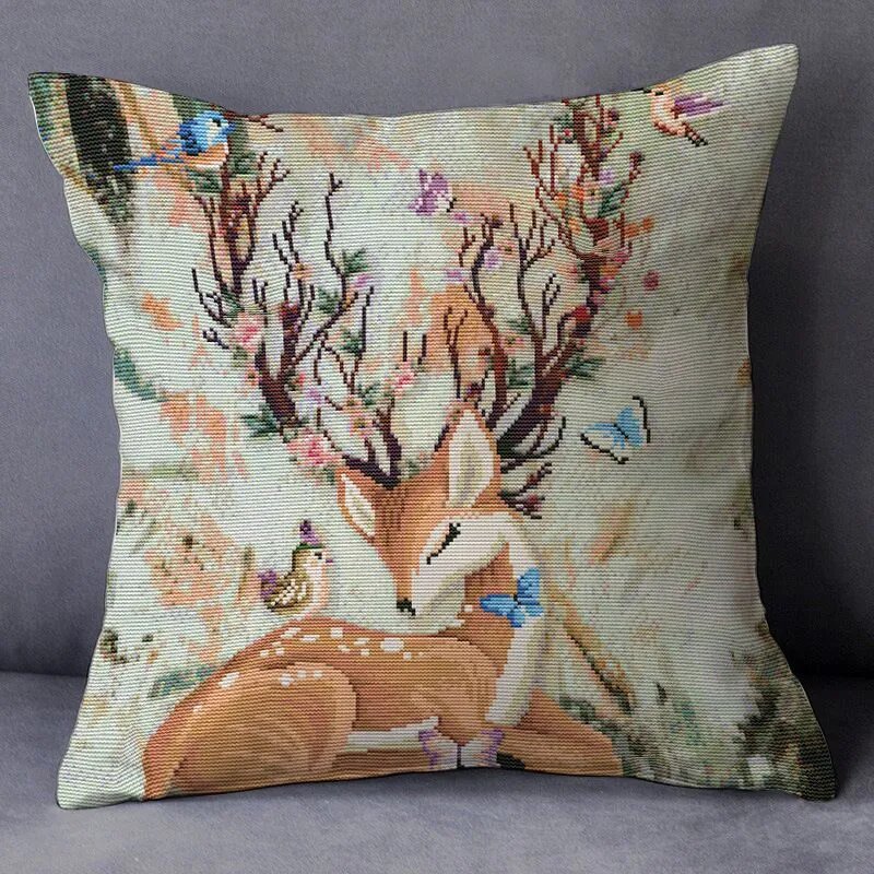Наволочка для вышивания крестиком, Пятнистый олень,45*45cm, Вышивка на одной стороне