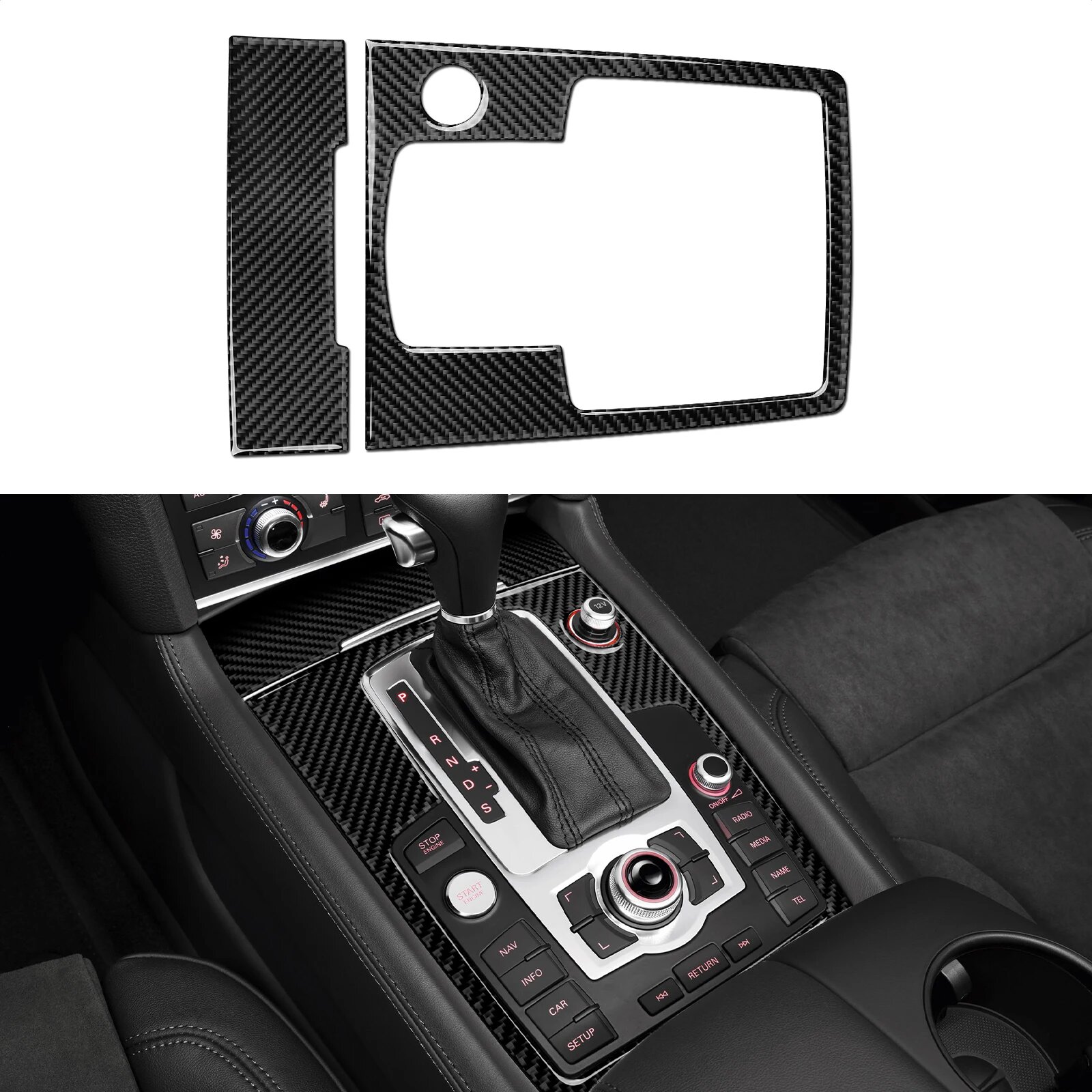 Для Audi Q7 4L (2008-2015) панель переключения передач на центральной консоли, внутренняя наклейка из углеродного волокна, аксессуары для отделки автомобиля