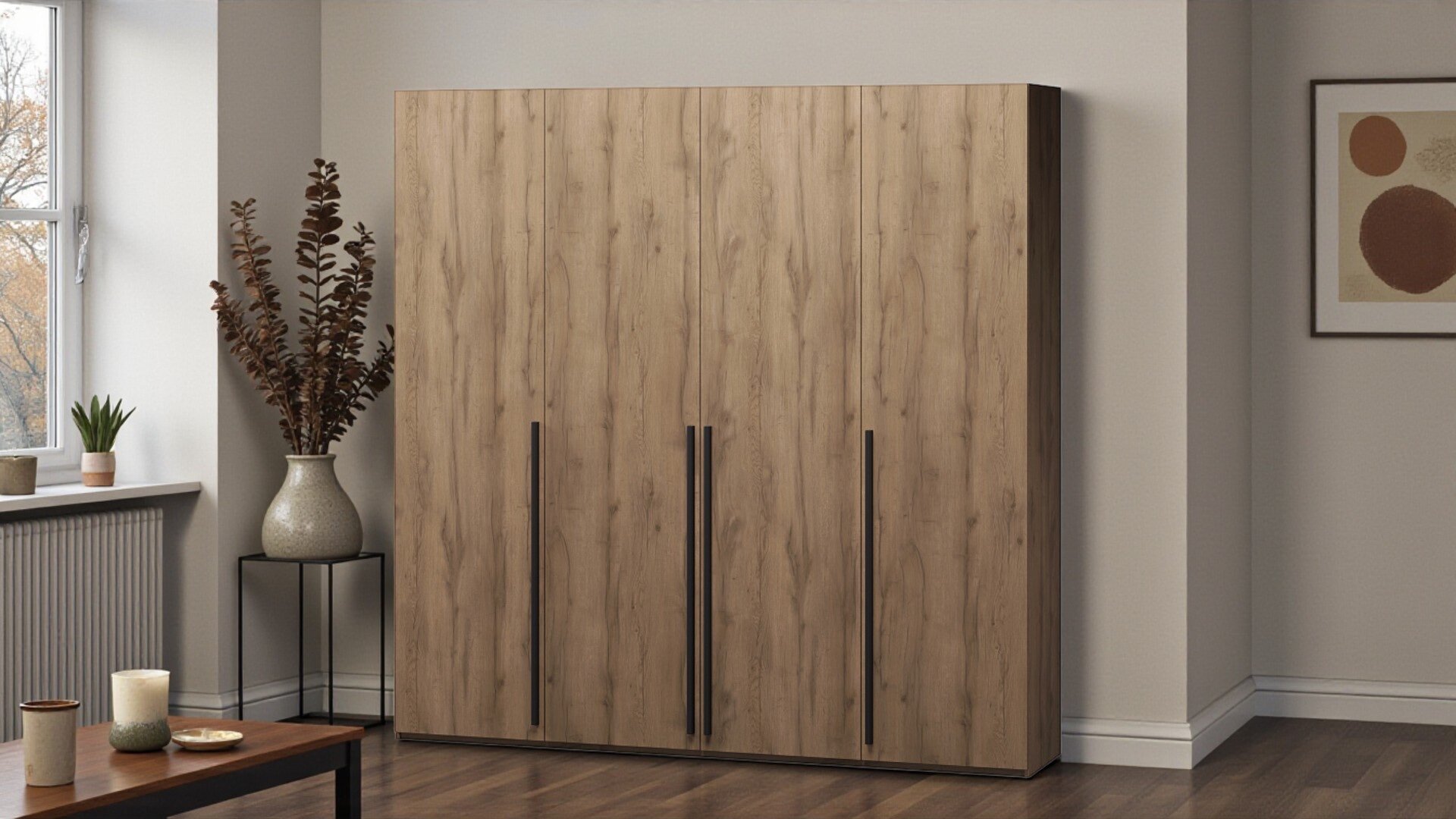 Распашной четырехсекционный шкаф Лорена Пакс-4 Дуб Табачный U1147 NOW 160x40x200 см, коричневый Фиеста