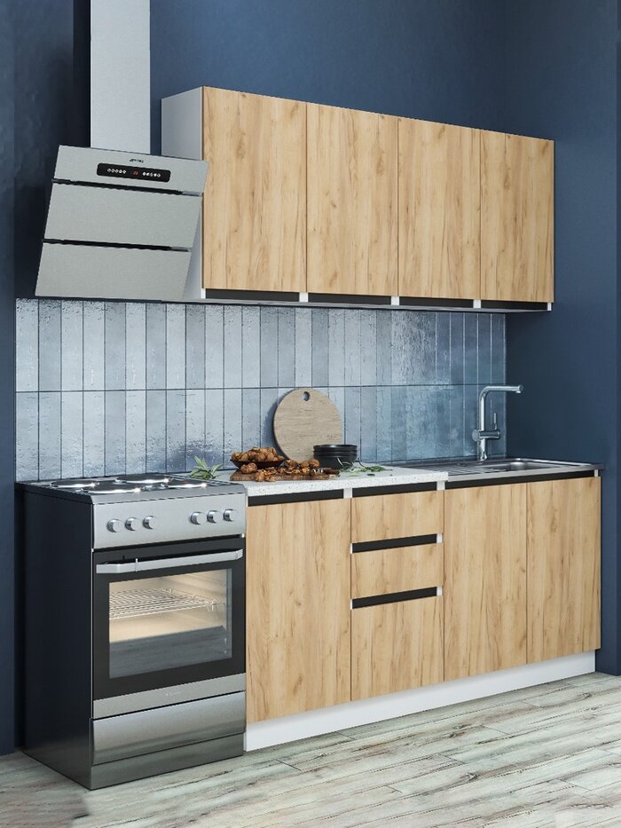 Уценка Кухонный гарнитур Стиль 1600, Дуб крафт золотой/Белый/Черный