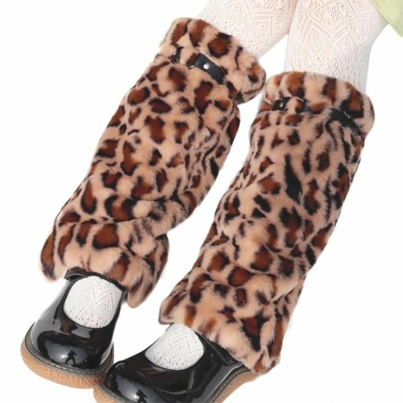 Женские зимние манжеты на ноги с бордюром из искусственной кожи, Леопард