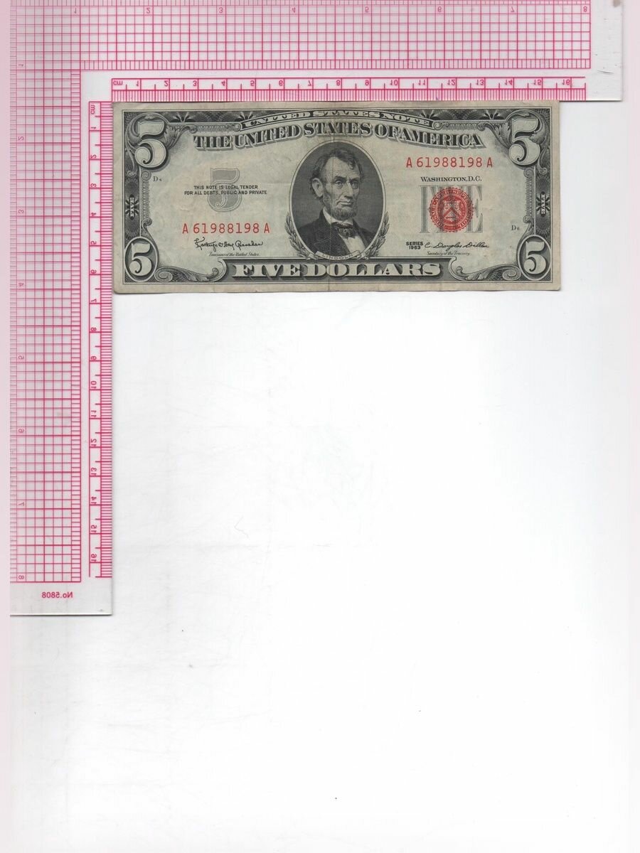 5 долларов США 1963 год Красная печать! оригинал
