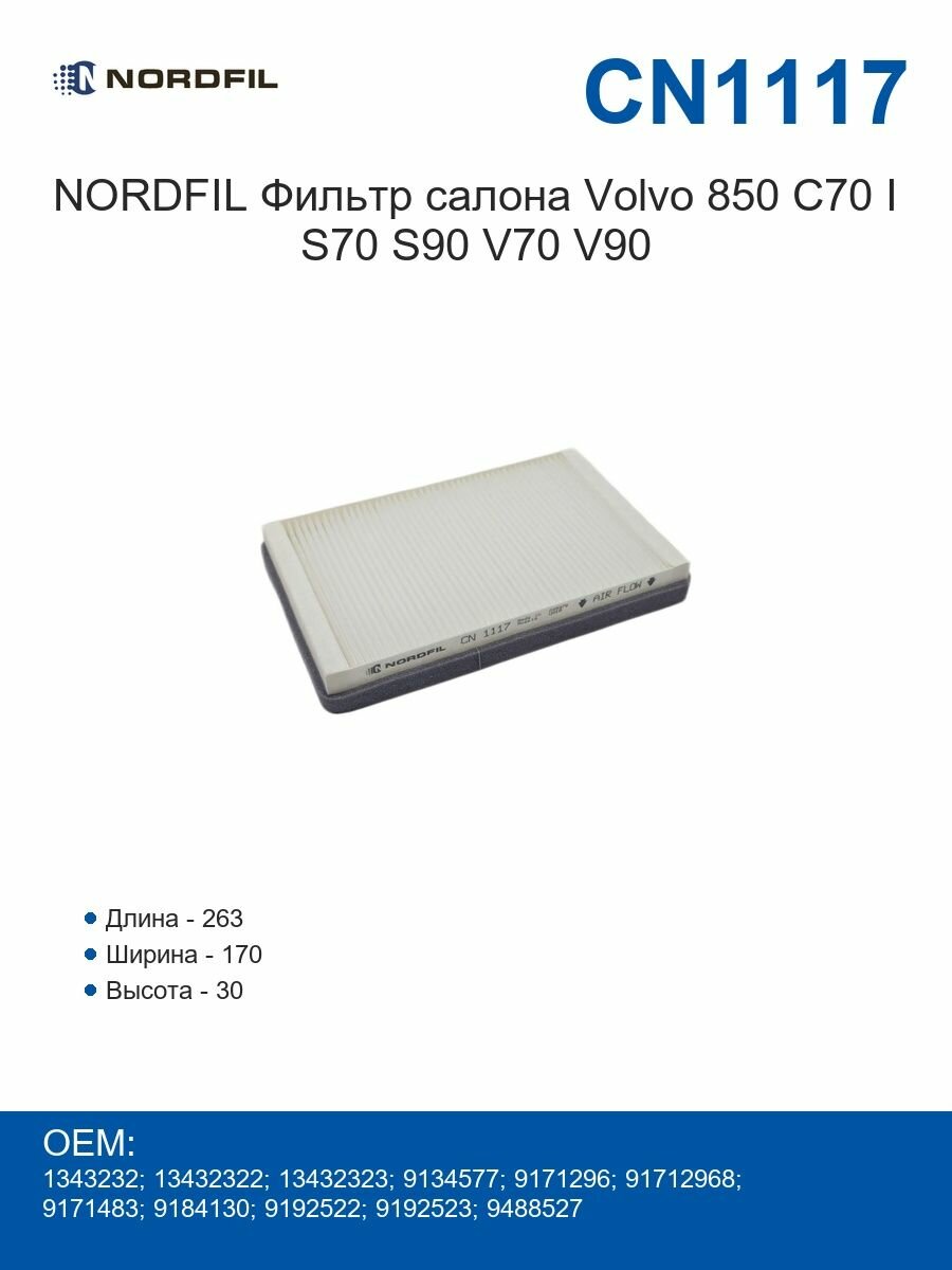 NORDFIL Фильтр салона Volvo 850 C70 I S70 S90 V70 V90