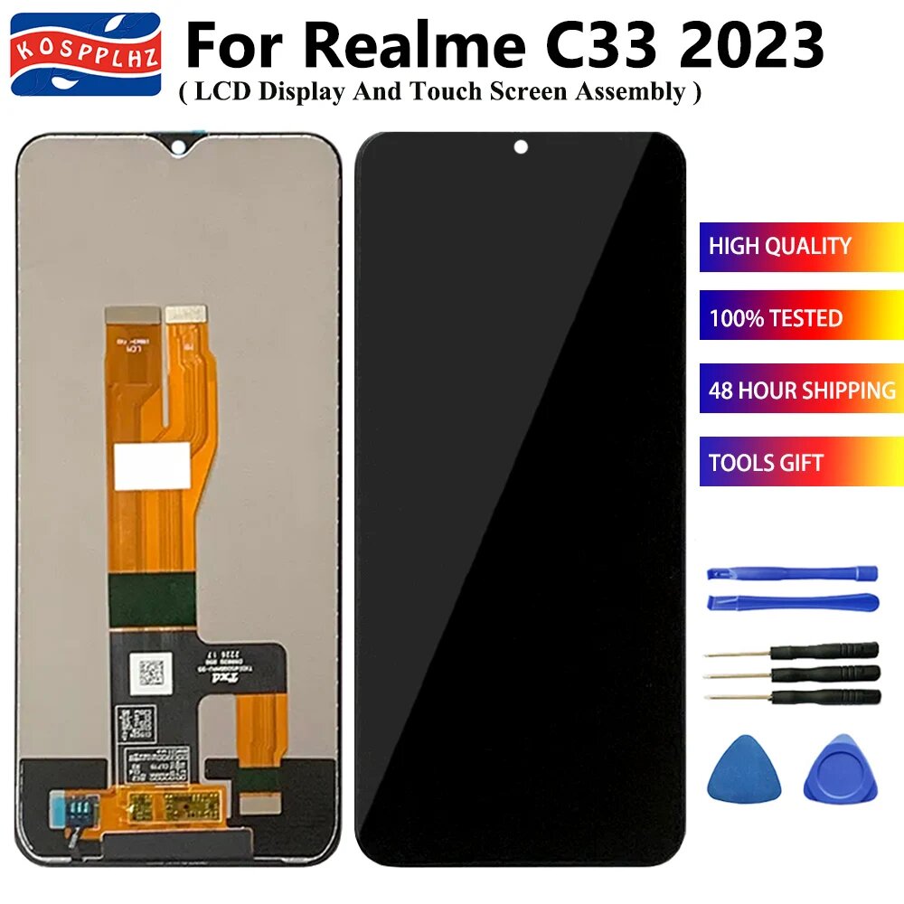 Протестировано хорошо для Realme C33 2023, ЖК-дисплей + замена сенсорного экрана 6,5 дюйма для REALME C33 2023, ЖК-дисплей