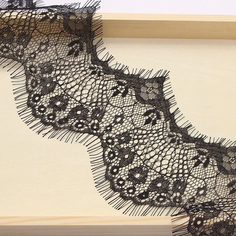 Лентяная отделка из полиэстера с кружевами, длиной 3 м и шириной 9,5 см, для женской одежды, ресничные кружева