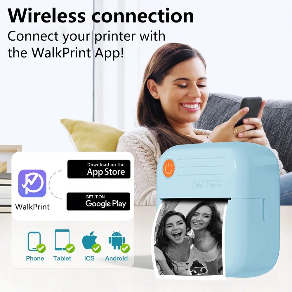 Мини-принтер термо портативный Bluetooth Монохромный для печати фотографий и этикеток — фото 1