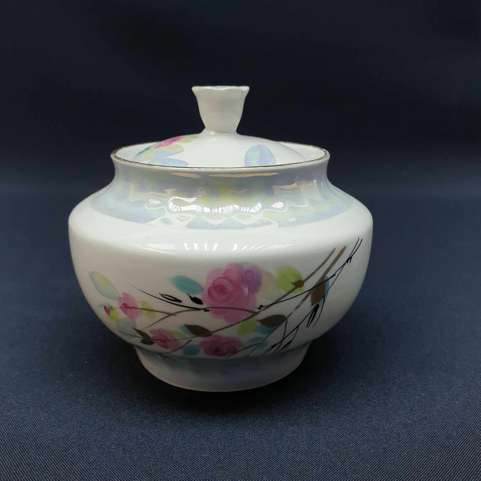 Винтажный сахарница Дулево, фарфор роспись позолота 450 мл, СССР