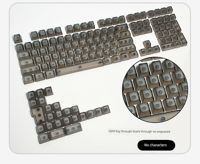 Комплект матовых черных прозрачных кейкапов OEM (пять сторон), без гравировки спереди, сбоку и сзади, из прозрачного