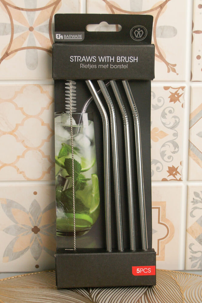 Набор трубочек для коктейлей канучче, металл, серебряный, 4 трубочки и 1 ёршик, 21.5 см, Koopman International CY5656000