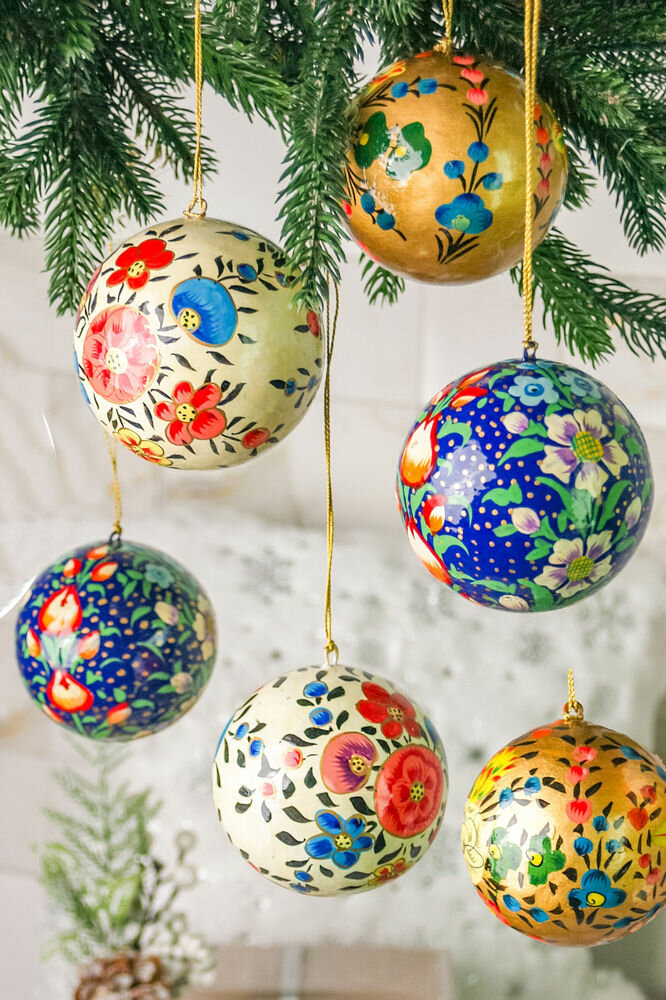Набор ёлочных украшений шары 'анволан', папье-маше, 7 см, 6 шт, Kaemingk 523558-набор