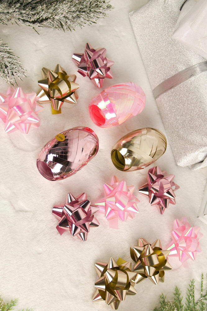 Набор бантов и лент для подарочной упаковки розовая радуга (9 бантов, 3 ленты), Koopman International ATC001720