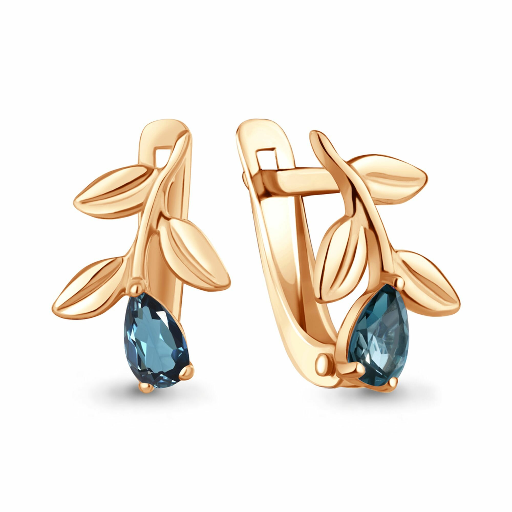 Серьги, серебро, 925 проба, золочение, Лондон топаз