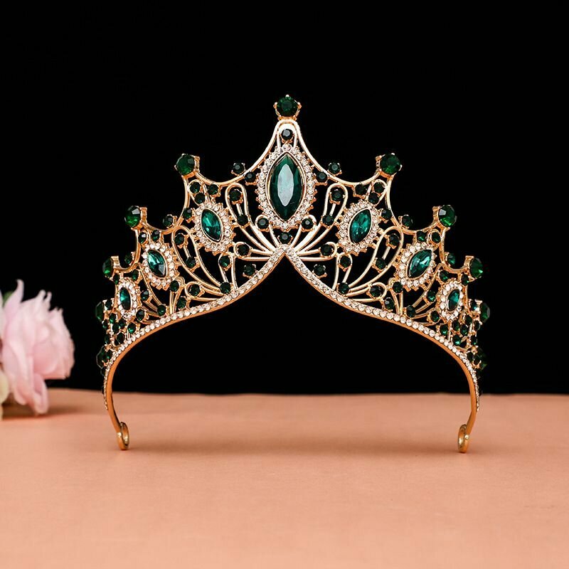 Диадема, корона на голову женская с камнями золотая, диадема на свадьбу, выпускной