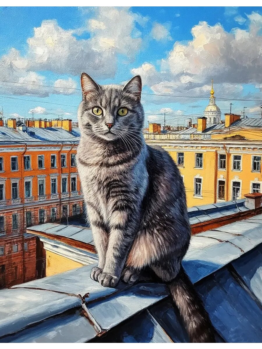 Картина на стену для интерьера "Кот на крыше" 40х50 см