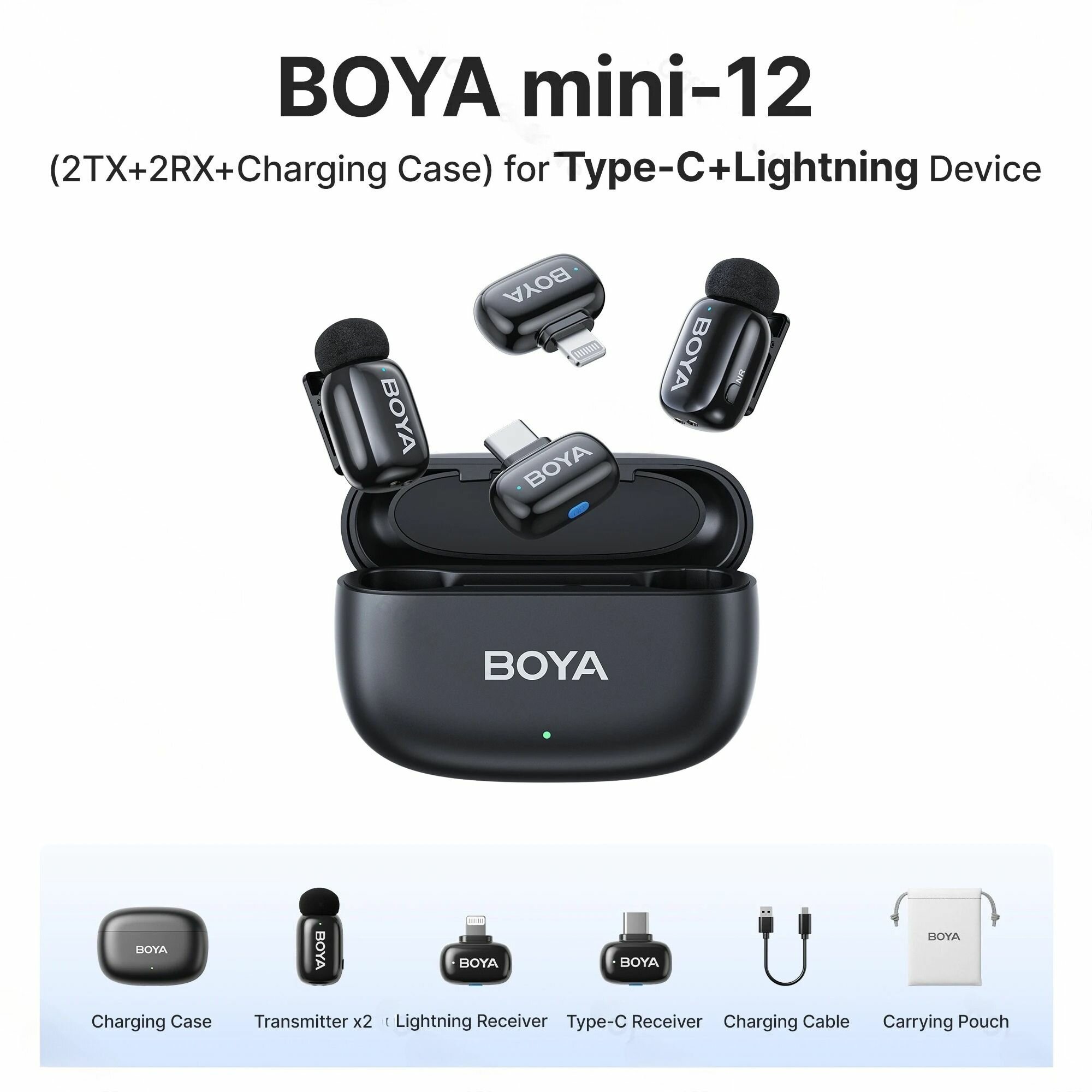 BOYA Mini Беспроводной Петличный микрофон на лацкане для iPhone iPad Android Type-C