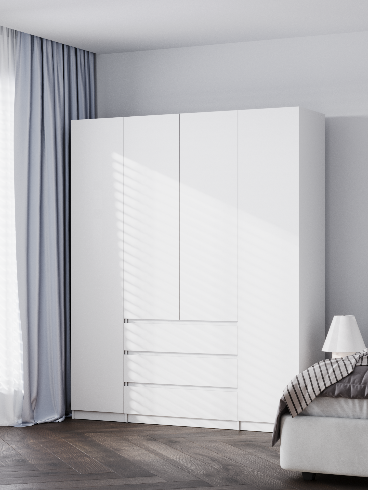 Шкаф для одежды Нонтон Грандис, 180x50x220 см, 3 ящика и 9 полок, белый