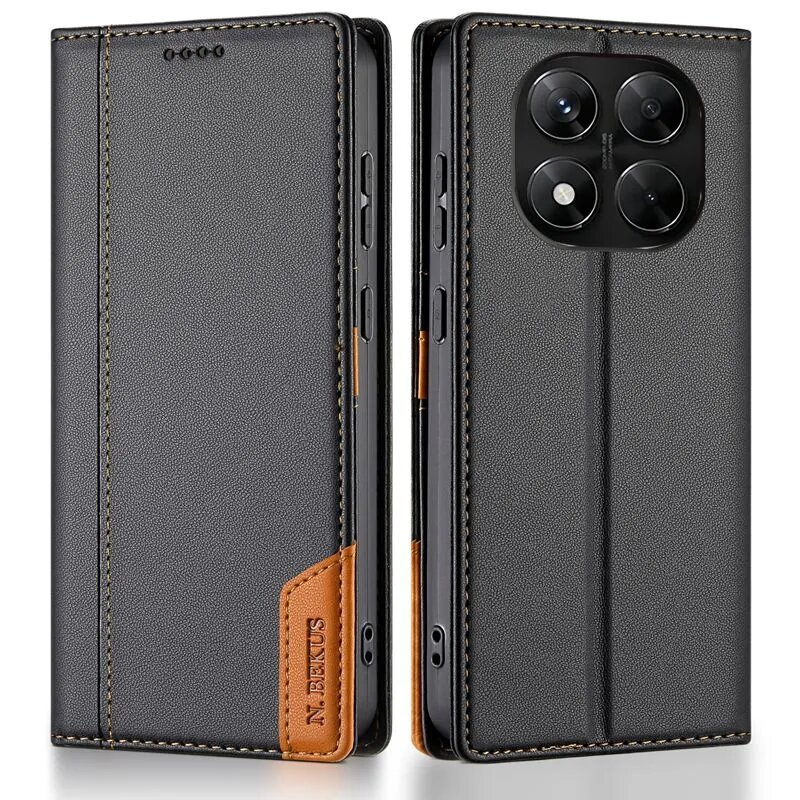 Чехол для Xiaomi Redmi Note 15 Pro 5G (Редми Нот 15 Про 5Г), магнитный защитный чехол из искусственной кожи с блокировкой радиочастотной идентификации и отделениями для карт