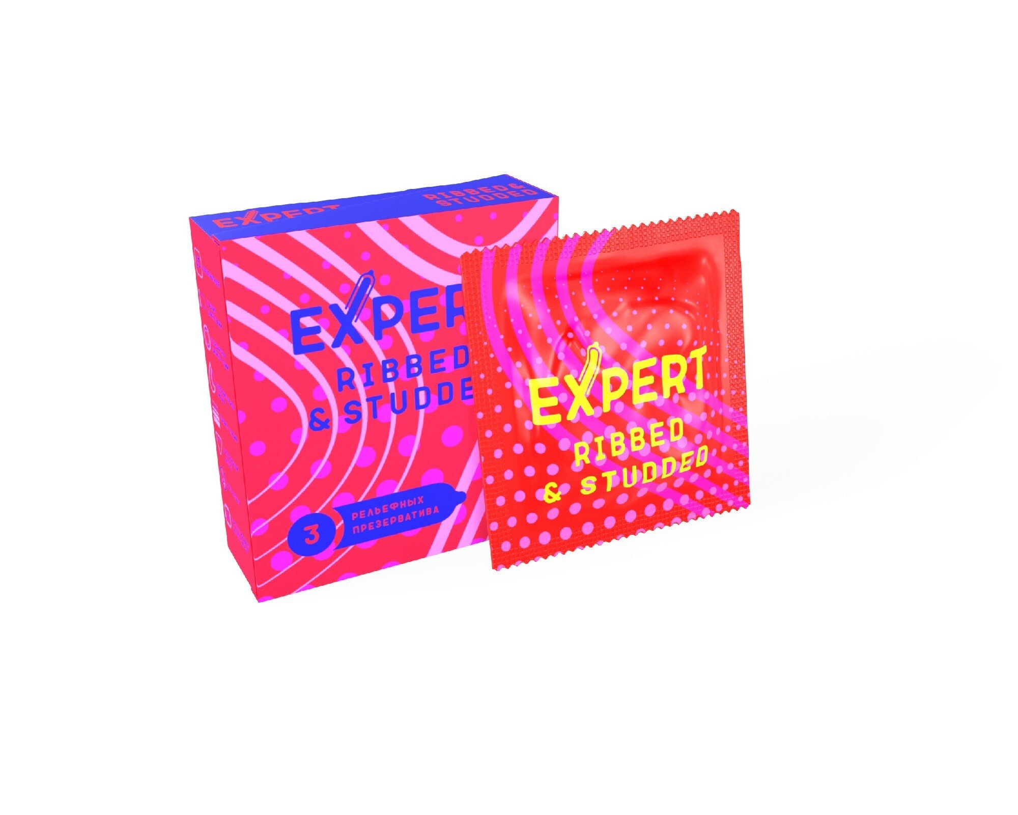 Презервативы Expert с двойным рельефом: Ribbed&Studded для стимуляции, 3 шт, латекс