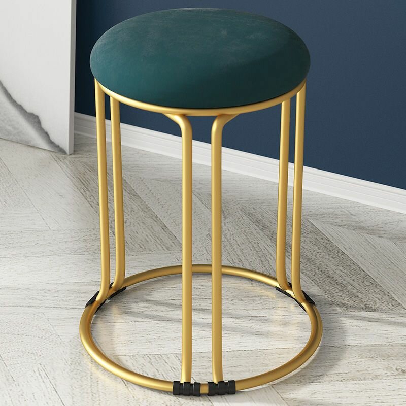 Круглый табурет обеденный на металлическом каркасе с высокоэластичным поролоном, кожа/замша, золотые ножки в цвете