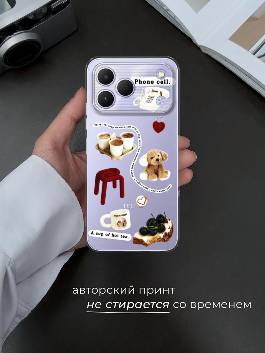 Чехол на Tecno Spark 50 / Текно Спарк 50 с принтом Phone call, прозрачный — фото 1