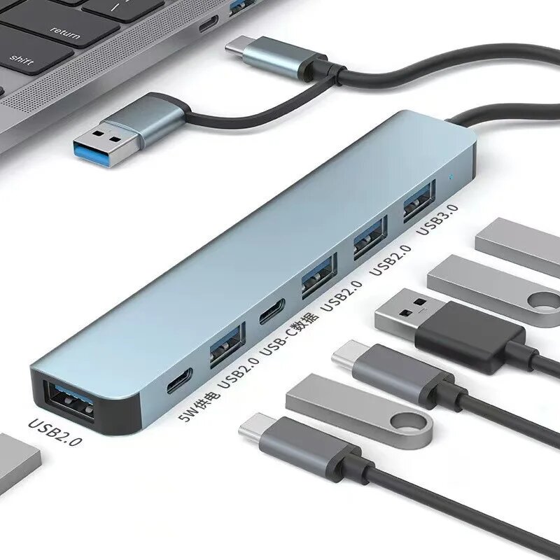 USB-хаб Type-C 7-в-2 с разветвителем USB 3.0/2.0, концентратор USB-C, док-станция USB-C, мультиадаптер 5 Гбит/с для MacBook A.