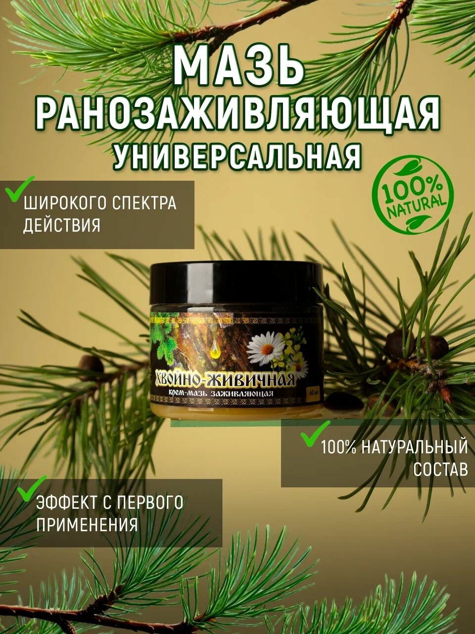 Мазь заживляющая с живицей кедра "Хвойно-живичная"