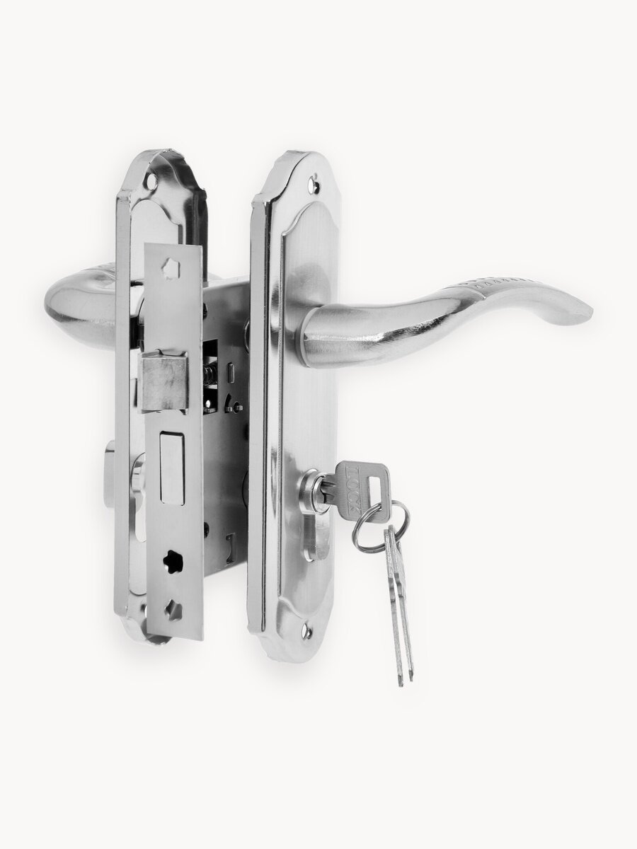 Замок врезной LOCKLAND RD001, с ручкой, цилиндровый механизм, 3 ключа, цвет хром