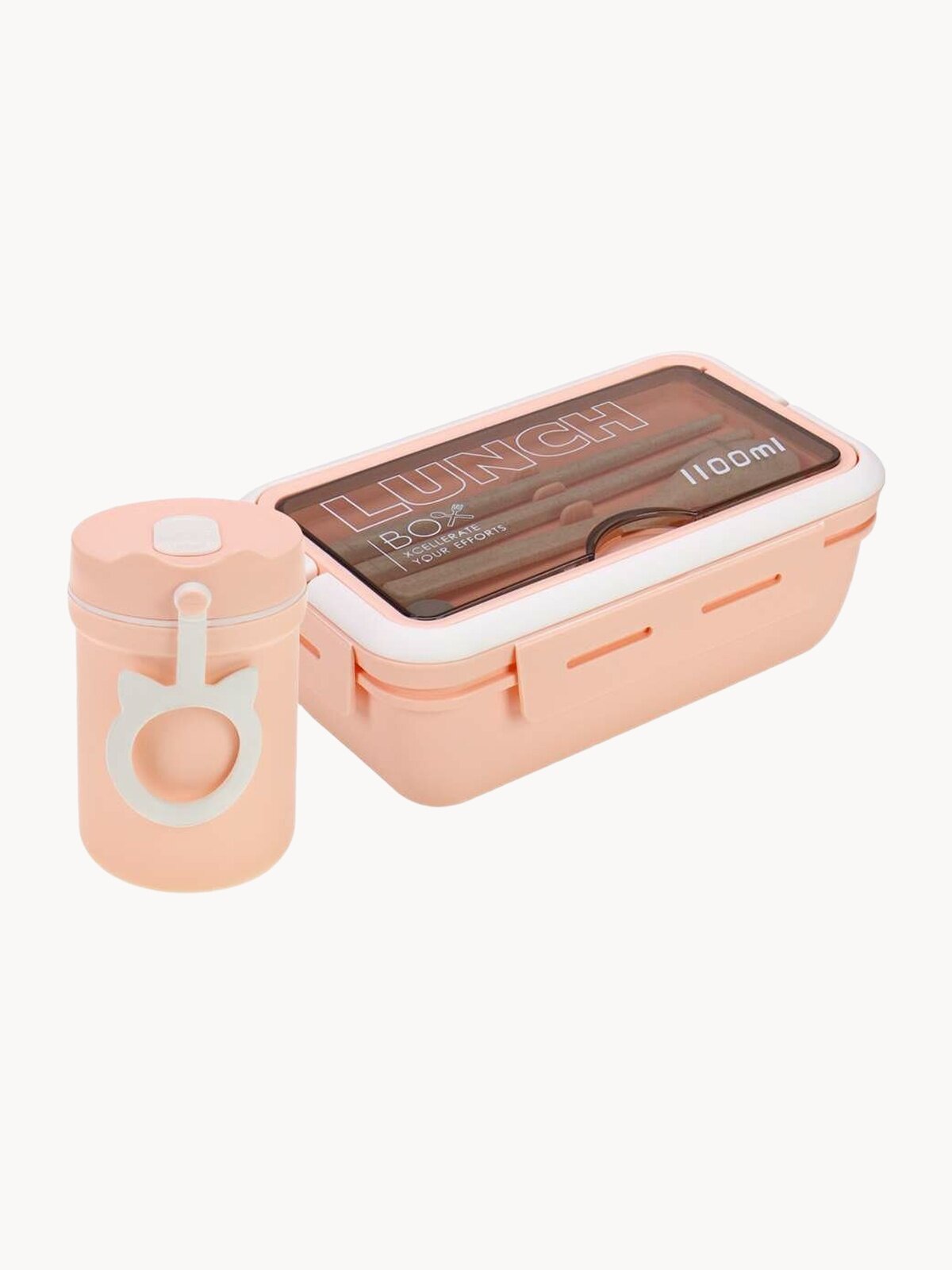 Ланч-бокс с двумя отделениями + чашка для супа, с прибор.(лож, палоч.)"Ужин",1000 +330мл, роз. ЛБ-9746