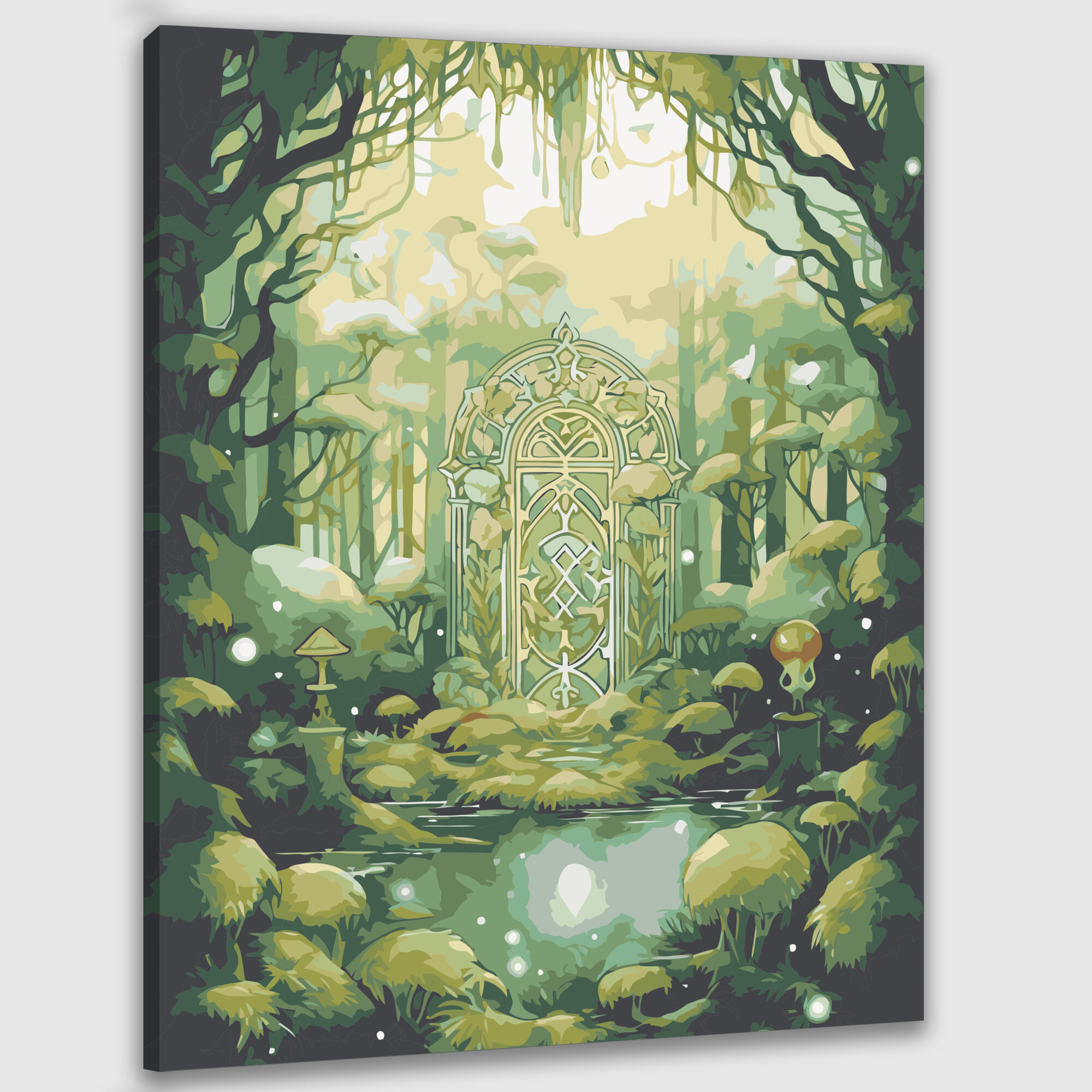 Картина по номерам 40x50 см, иллюстрация, акварельная, лесная поляна, мхом покрытый камень, колода карт таро