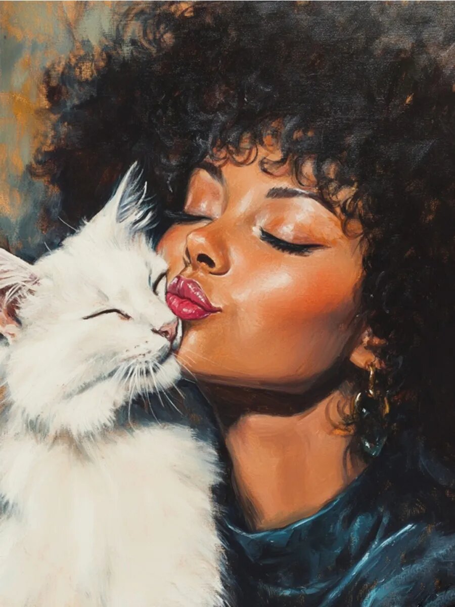 Картина по номерам девушка и кот 40х50