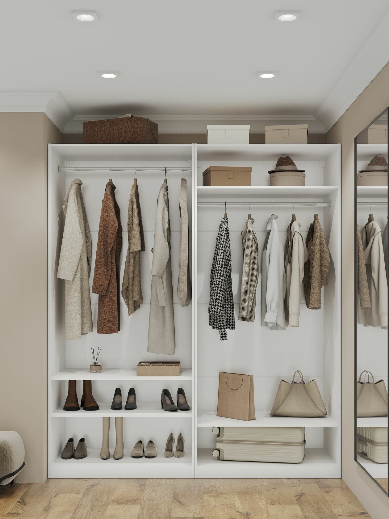 Распашной шкаф для одежды и хранения вещей Стайл с полками, со штангой, без дверей, 200х59х229.3 см, Белый