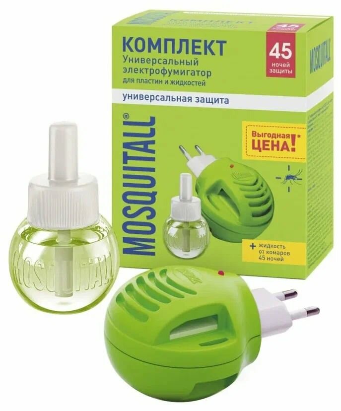 Фумигатор + жидкость Mosquitall Универсальная защита, 115 г, 30 мл, 45 ночей