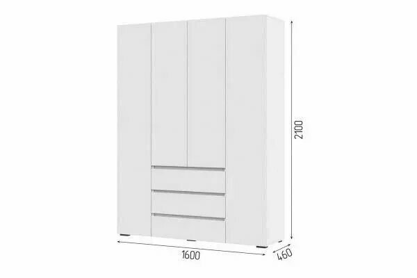 Шкаф 4-х створчатый с ящиками ШК 05 «Хелен» ЛДСП (Белый) 160х47х210