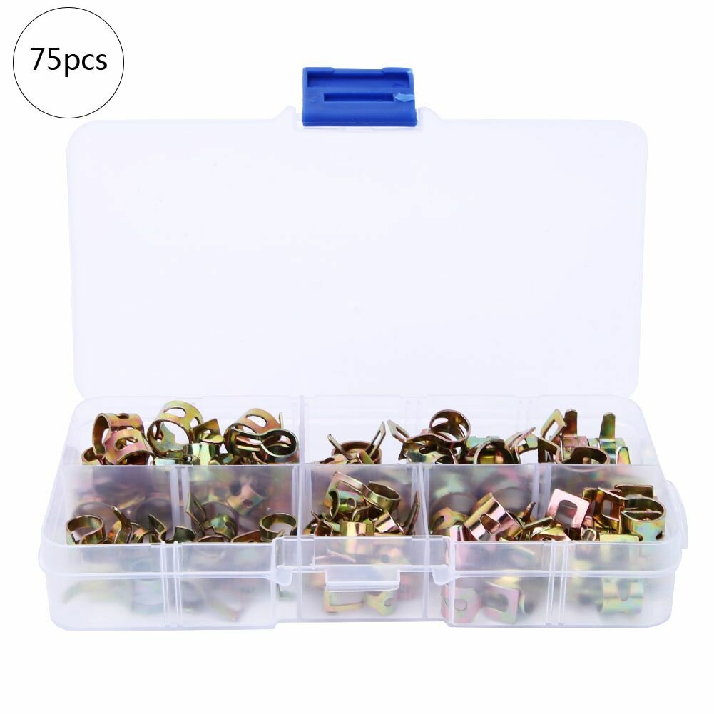 75 шт. хомут для шланга, 6-10 мм, пружинные зажимы, ассортимент