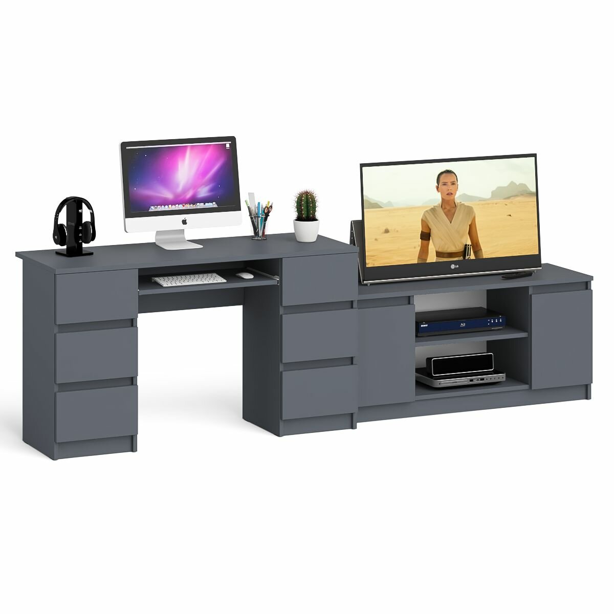 Компьютерный стол для дома, для школьника письменный Спасибо-Мебель 256см графит