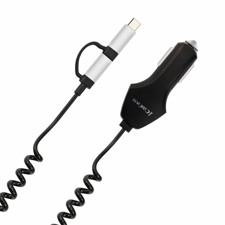 Компактный размер SE ICAN QC3.0+2.4A USB+3A Type-C 3 в 1 автомобильный зарядный адаптер черный-черный