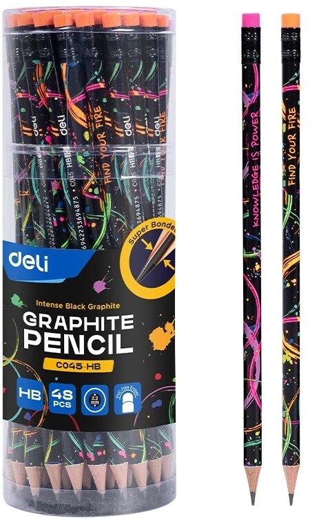 Карандаш ч/г Deli EC045-HB 2.2мм HB кругл. липа ассорти Ennovation texture ластик